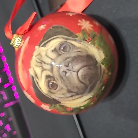 unknown | Holiday | A Picture Of A Pug Dog On A Christmas Red Bulb ...